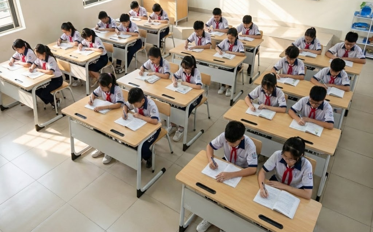 Bàn học 1m2 – Lựa chọn phổ biến cho phòng học tiêu chuẩn